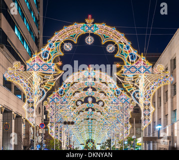Kobe Luminarie, winter festival of light. Overhead lighting display ...