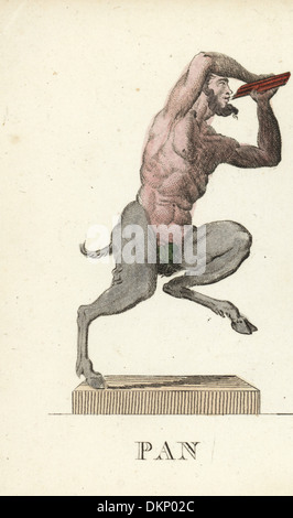 Pan, Greek god of nature, depicted with beard, figleaf, goat legs and ...