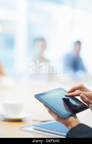 Finger touching tablet with social media icons concept Stock Photo - Alamy