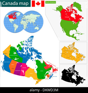 Abstract vector color map of Canada country coloured by national flag ...