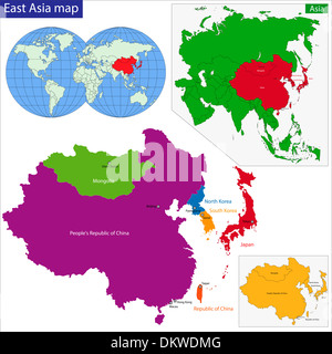 Globe map of Japan, North Korea and South Korea, physical map Asia ...