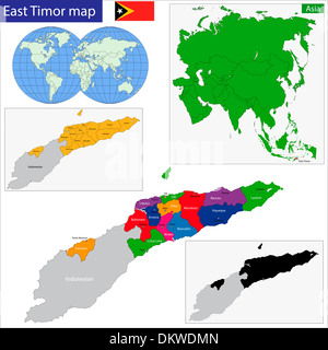 Abstract map outline of East Timor with Municipalities glowing outline ...