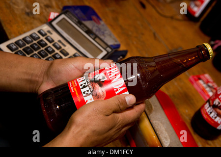 Bhutan, Choskhor Valley, Bumthang brewery, bottles of Red Panda Beer ...