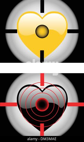 Heart in the center of the aim, target. Black silhouette. Isolated ...