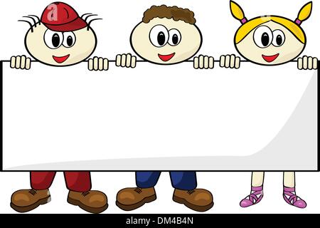 vector cartoon children hold blank card border frame background Stock ...