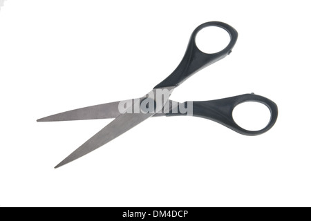 Steel scissors with black handles over white background Stock Photo - Alamy