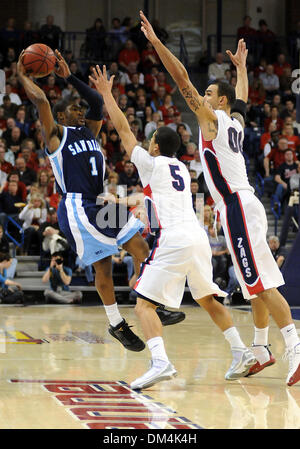 San Diego guard Brandon Johnson (1) makes a basket over Gonzaga's Bol ...