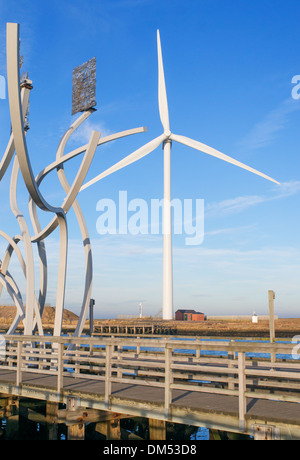 Biggest land based wind turbine alongside artwork Blyth harbour,north ...