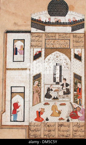 This manuscript page illustrates the story of Bahram Gur entertaining ...