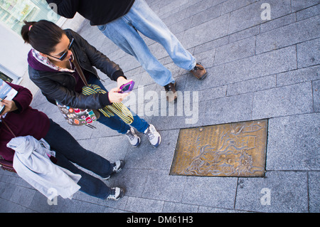 pavement, memorial plaque, Agatha Toott Borlobaschin, witch burnt to ...