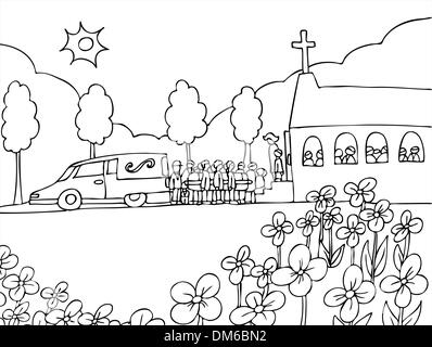 Sad people crying at funeral illustration Stock Vector Art ...