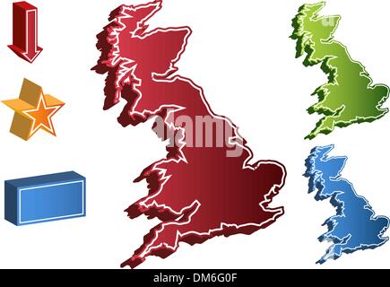 3d map of United Kingdom with borders of regions Stock Vector Image ...