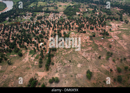 Central African Republic, CAR: aerial view of the Ubangi River and a ...