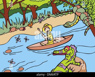 Jungle river rain forest graphic black white landscape sketch ...
