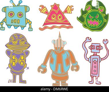 Funny monsters cartoon aliens and creatures standing in group. vector ...