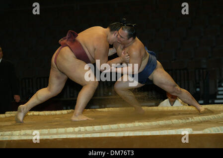 Oct 06, 2005; Las Vegas, NV, USA; Sumo wrestlers stretching before ...