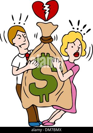 Couple fighting over a bag of money Stock Photo - Alamy