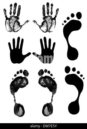 Human hand and foot print outline, stylized handprint and footprint ...