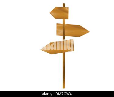 Pole with wooden directional signs and arrows. Signpost, guidepost ...