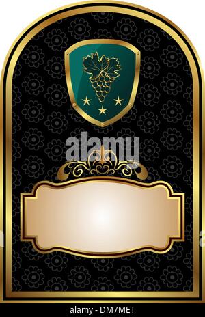Illustration golden floral frame with grapevine, shield, crown - vector ...