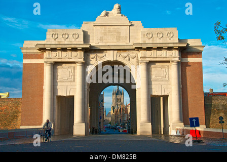 The Menin Gate and town square of Ypres, Belgium. The World War 1 ...