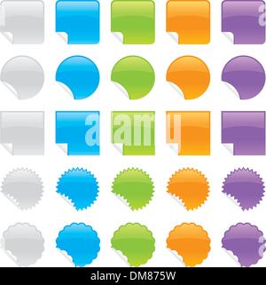 Set of shiny peeling stickers in various colors and shapes Stock Vector ...