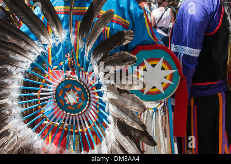 First Nations dancer in traditional dress, at a pow wow ceremony ...
