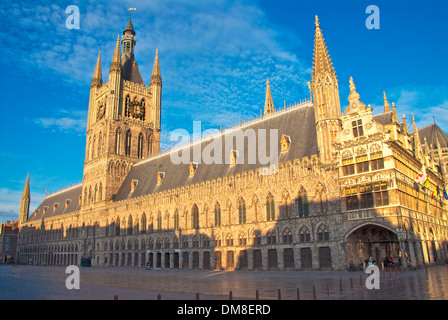 World War 1. The medieval Cloth Hall of Ypres, Belgium, in flames from ...