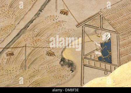 This artwork illustrates the seasonal cycle of rice cultivation ...