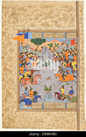 This artwork depicts the legendary Persian hero Rustam slaying the ...