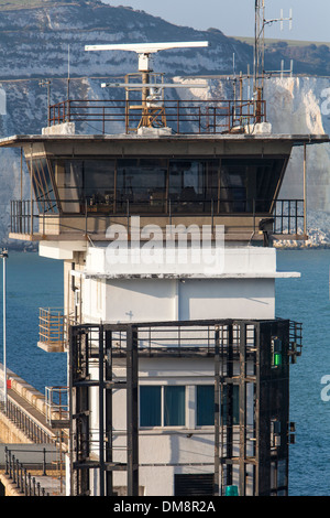 Shipping control tower on the breakwater at the Port of Dover, Dover ...