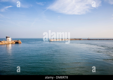 Port of Dover breakwater, England, UK. The White Cliffs in the ...
