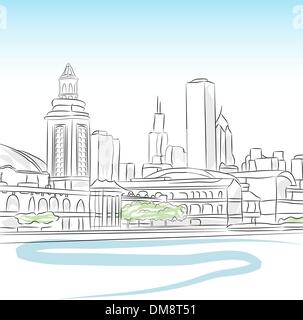 Cartoon skyline of downtown Chicago, Illinois, USA Stock Vector Image ...