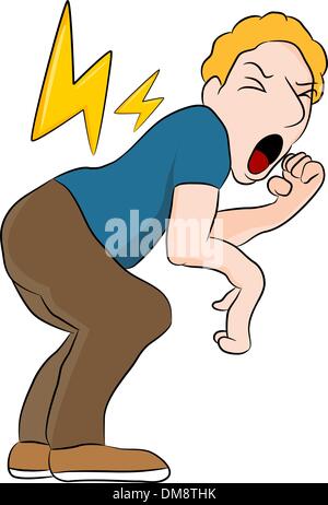Cartoon man injured lower back by bending over to lift heavy box from ...