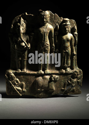 This image depicts the Hindu deities Shiva and Parvati seated on Nandi ...