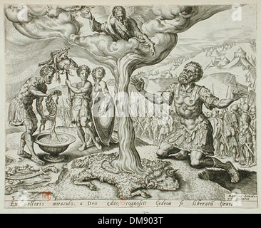 This artwork depicts the Biblical scene of Gideon selecting 300 ...