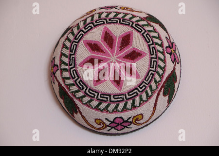 Traditional embroidered Muslim kofia rounded cap in Zanzibar island a ...