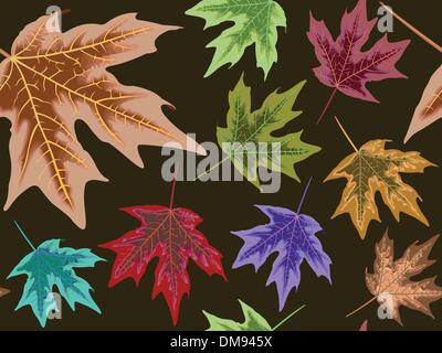 Vector pattern with yellow, dry leaves with different shapes, on a dark ...