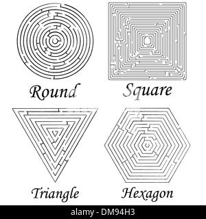 four mazes shapes against white background, abstract vector art ...
