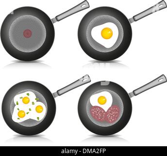 Frying pan, illustration, vector on a white background Stock Vector ...