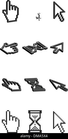 3D mouse cursors (hand, arrow and hourglass) in various angles ...