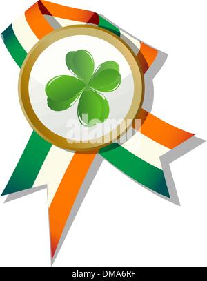 Golden award with shamrock and green ribbon isolated on white ...
