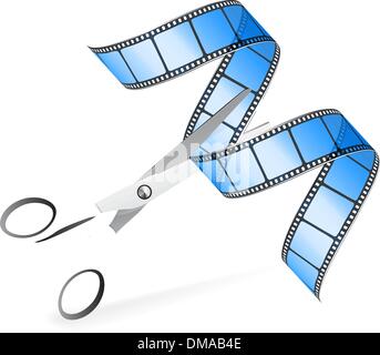 Scissors and film strip as video editing. Vector stock illustration ...