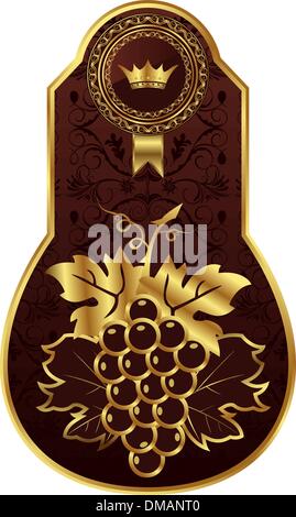 Illustration golden floral frame with grapevine, shield, crown - vector ...