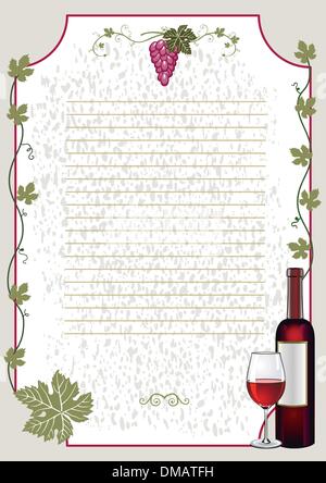 Wine menu. Wine card template. Vector grape sketch, drink menu template ...