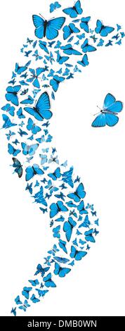 Swarm of flying blue butterflies making S form. Vector set Stock Vector ...