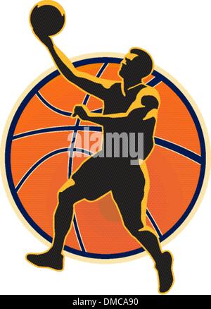Illustration of a basketball player lay-up with another basketball ...