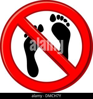 No barefoot sign. Red prohibition circle with silhouette of feet print ...