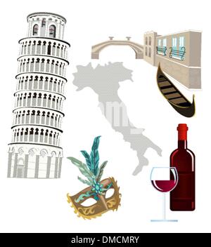 Italy famous architecture symbols and sightseeing buildings. Vector ...