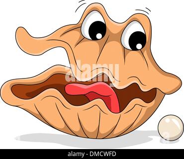 Cartoon clam shell or mussel with a happy toothy smile isolated on ...